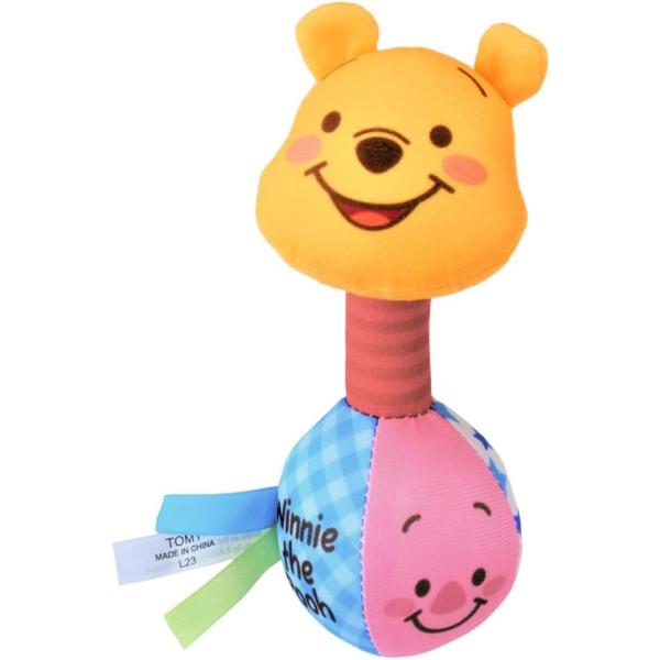 軽くて持ちやすい！ やさしい音色がする鈴入りラトル。軽くて持ちやすい、やさしい音色がするくまのプーさんの鈴入りラトル。【対象月齢】０ヶ月頃〜・赤ちゃんと目が合う角度のかわいいくまのプーさんのお顔が特徴・布製のやわらか素材なので、赤ちゃんに渡...
