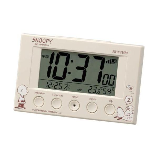 【発売日：2024年10月01日】■くらしになじみやすいシンプルなスヌーピーデザインの電波デジタルめざまし時計です。■電波機能や温湿度表示・六曜表示・アラームなど使いやすい機能が揃っています。【返品不可商品】