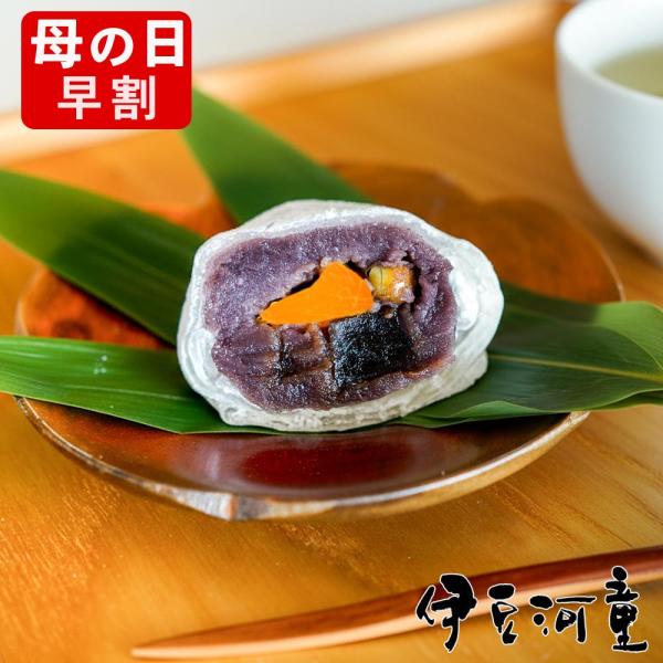 【冷凍便でお届け】伊豆河童の角切りところてんを黒糖で煮て、あんみつのみかんと赤えんどう豆と一緒にこしあんで包み、大福に仕立てました。あんみつ好き、和菓子好き、創作和菓子が好きな方におすすめです。冷凍庫に常備しておけば、自分、お子様、家族団ら...