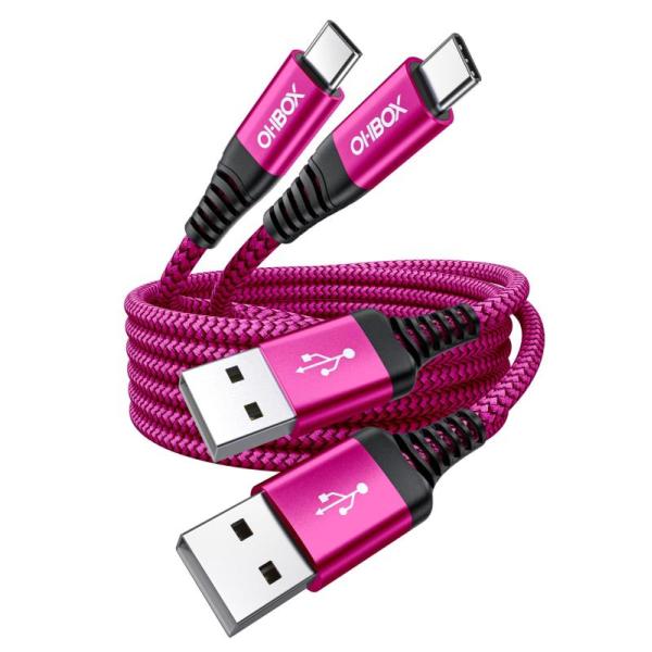 USB Type C ケーブル 1M 2本 3A急速充電 USB A to USB C ケ ーブル ナイロン編み QC3.0対応タイプC 充電 ケーブ ル iPhone 17/16/15/Pro Max/Plus, Samsung Gala...