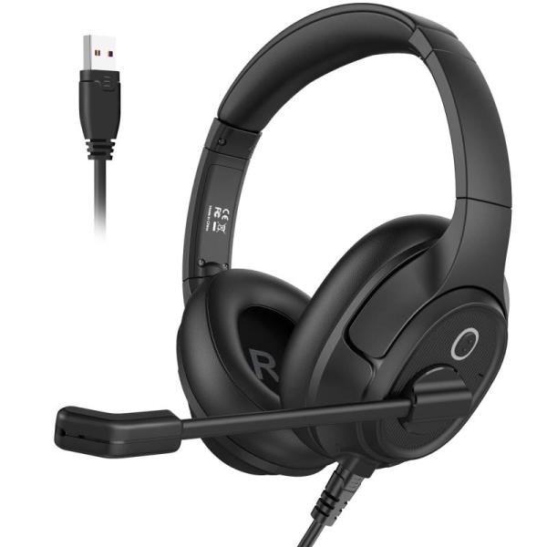 EKSA ヘッドセット USB接続 通話ノイズリダクション マイク搭載 PC用ヘッドセット ビジーライト付き ミュート機能 手元コントローラー WEB会議 テレワーク リモートワーク 在宅勤務 ビジネス 【通話に適したAIノイズリダクション...