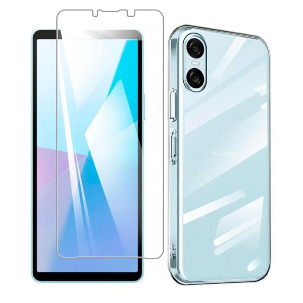 【1枚ガラスフィルム+シリコン ケース】For Xperia 10 VI SO-52E SOG14 用のフィルム 液晶保護フィルム 強化ガラス 高透過率 気泡ゼロ 指紋防止 飛散防止 For Xperia 10 VI 用のケース クリア T...