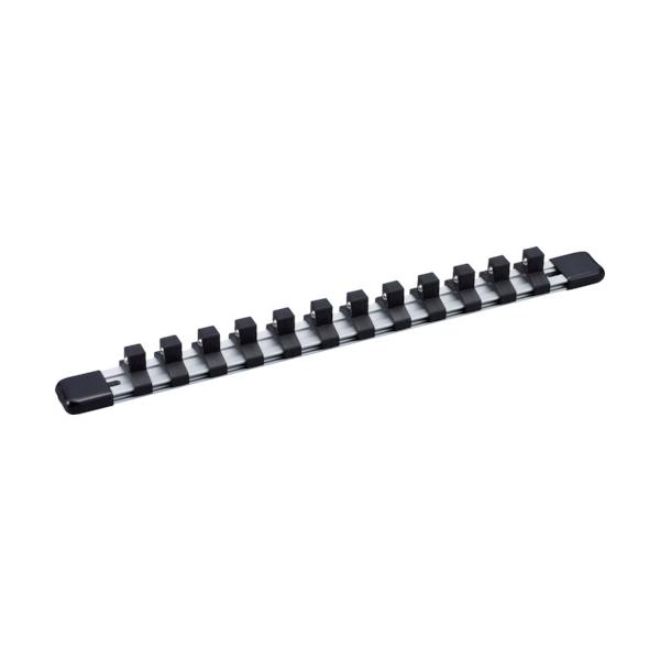 ●ソケット、ジョイント類をすっきり整理することができるアルミレールのソケットホルダーです。●クリップは樹脂製（鋼球付き）でソケットの取り外しが容易です。●ソケットを装着したままレール上をスライド可能です。●ねじ穴付きで壁掛けやデスク固定が可...