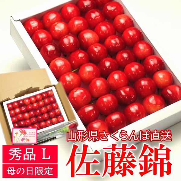 いつもよりちょっと高級なさくらんぼを母の日に。本場山形県の佐藤錦を、宝石箱のようなボックスに丁寧に詰めました。カードとお花（生花又は造花）を添えてお届けします。【母の日 プレゼント 母の日ギフト 2026 スイーツ 花 カーネーション メッ...