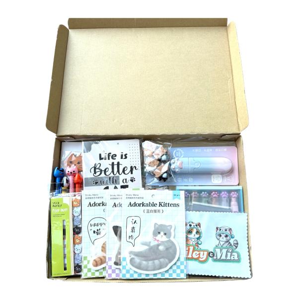 猫好きさん必見！かわいい猫デザインの文房具がたっぷり23点入った豪華セットです。猫デザインボールペンや木製定規、プッシュプル消しゴム、便利なメモ帳や付箋、ステックマーカー、さらに修正テープや蛍光ペン、クリヤーファイル、クロス、ステッカーなど...