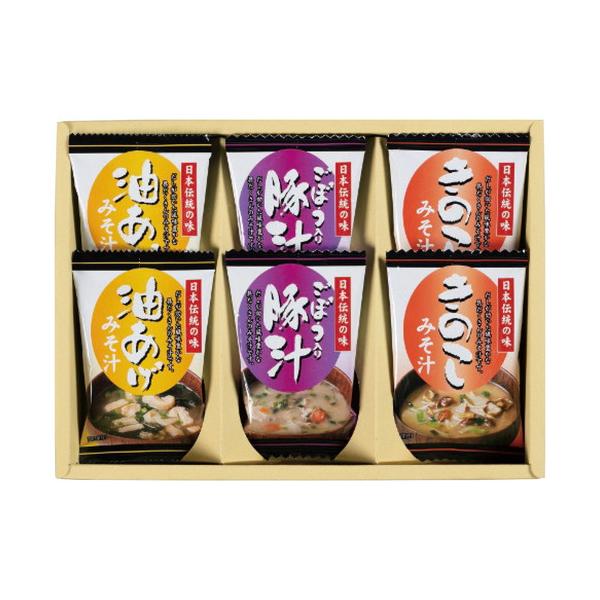 凍結乾燥の技術でお湯を注ぐだけでおいしさそのままのお味噌汁詰合せ。油揚げとわかめを使い、和風だしを効かせた定番の味噌汁(油揚げ)。3種のきのこを使い、米みそと豆みそをブレンドした風味豊かな味噌汁(きのこ)。豚肉と野菜の旨味にごぼうの食感がマ...