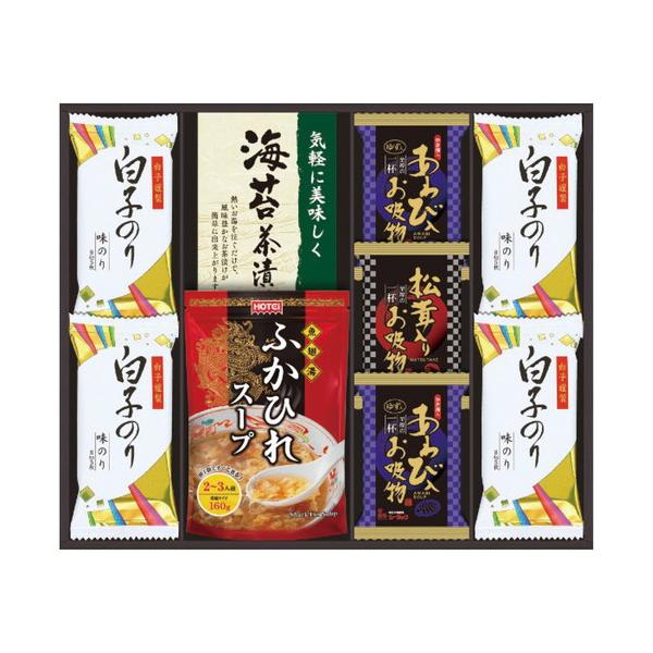 あわび、松茸の高級素材を使ったフリーズドライとふかひれスープと白子のりを詰め合わせた贅沢な贈り物です。■ふかひれスープ160g・松茸入お吸い物4.2g・丸美屋海苔茶漬け(6g×2袋)各1袋・あわび入お吸い物4g×2袋・白子のり(8切5枚)4...