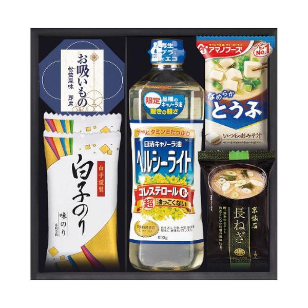 健康と美味しさを詰合せた贈りものにぴったりな和風ギフトです。海苔、お味噌汁などが食卓で色々楽しめます。■白子味のり(8切5枚)2袋・永谷園お吸いもの松茸風味(2.3g×2袋)1個・アマノとうふおみそ汁10g・マルコメ京懐石長ねぎのおみそ汁1...