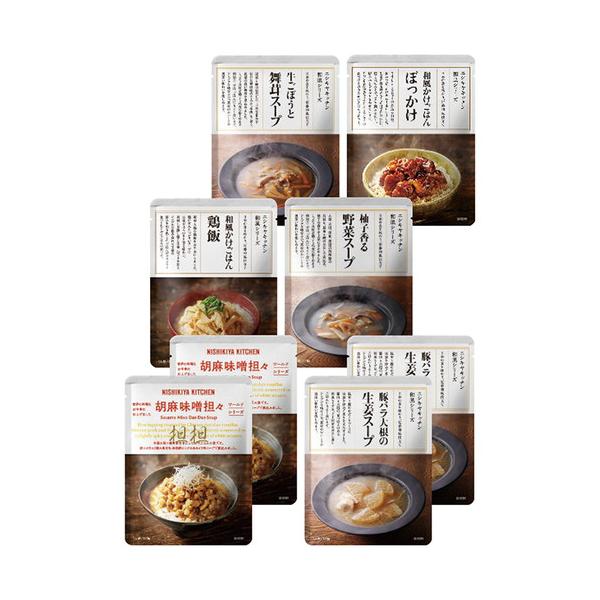 ごはん1杯にかけるだけで満足感のある味わいを楽しめるかけごはんと、ごはんに合う具材しっかりのおかずスープのセット。■NK'23胡麻味噌担々・NK'23豚バラ大根の生姜スープ各2個・NK'23鶏飯・NK'23柚子香る野菜スープ・NK'23牛ご...
