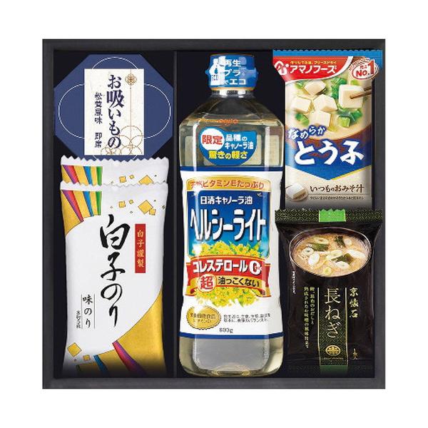 健康と美味しさを詰合せた贈りものにぴったりな和風ギフトです。海苔、お味噌汁などが食卓で色々楽しめます。■白子味のり(8切5枚)2袋・永谷園お吸いもの松茸風味(2.3g×2袋)1個・アマノとうふおみそ汁10g・マルコメ京懐石長ねぎのおみそ汁1...