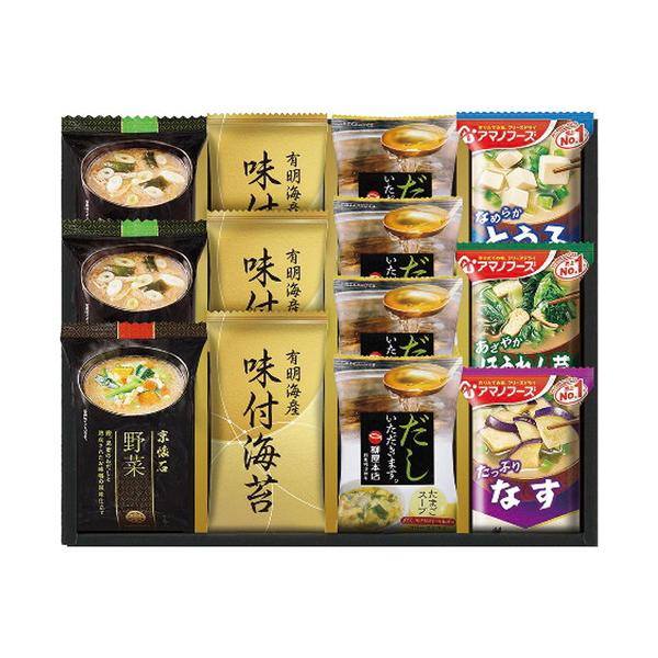 お湯を注ぐだけで簡単&amp;美味しいフリーズドライお味噌汁に卵スープ、味のり等をバラエティ豊かに詰合せました。■たまごスープ5.4g×4袋・マルコメ京懐石おみそ汁(長ねぎ15.7g×2袋・野菜17.4g×1袋)・アマノおみそ汁(とうふ10...