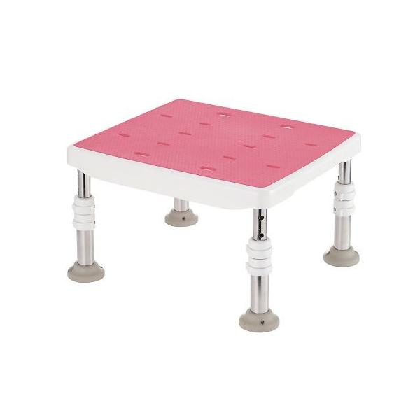足元が安定しやすいすべり止めタイプの天板です。座面やゴム脚に防カビ加工を施しています。仕様：コンパクト色：ピンク材質：脚フレーム/ステンレス、天板/PP（ポリプロピレン）、高さ調節パイプ/ステンレス・PE（ポリエチレン）、高さ調節ピン/ステ...