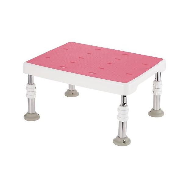 足元が安定しやすいすべり止めタイプの天板です。座面やゴム脚に防カビ加工を施しています。仕様：ワイド色：ピンク材質：脚フレーム/ステンレス、天板/PP（ポリプロピレン）、高さ調節パイプ/ステンレス・PE（ポリエチレン）、高さ調節ピン/ステンレ...
