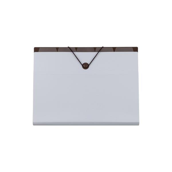 ●本体寸法：タテ255×ヨコ325×マチ幅10?30mm●本体重量：150g●材質：表紙PP・厚み0.5mm、ポケットPP・厚み0.13mm、留具PP、ゴム紐●ポケット数：5仕切り、6ポケット●収納枚数：A4コピー用紙120枚(64g/m&...