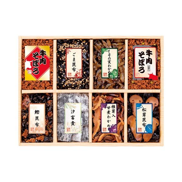 明治35年より伝えられてきた調味料を佃煮に全て染み込ますことによりふっくらとしっかりした味に炊き上げる事ができる「直火釜炊き製法」にて製造した佃煮の詰合せ商品です。■ごま昆布(45g)・汐富貴(20g)・しその実わかめ(45g)・鰹昆布(2...