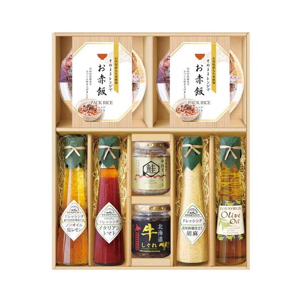 もち米を白山の伏流水で炊き上げたお赤飯のパックご飯は、電子レンジ調理で簡単に美味しくいただけます。飛騨高山ファクトリーのドレッシングと一緒に、お祝いのギフトにぴったりなセットです。■赤飯パック(160g)×2、信州りんご仕立て胡麻ドレッシン...