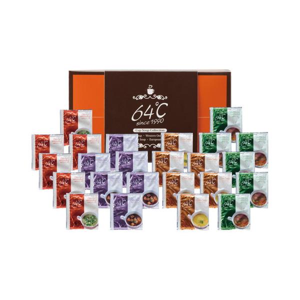 64℃ スープギフトのこだわり。64℃ スープギフトは、スープを飲む時に温かくおいしく感じられ、体をあたためます。おいしいスープをご賞味ください。■コーンスープ・中華わかめスープ・洋風オニオンスープ・欧風野菜スープ×各60■箱サイズ:約12...