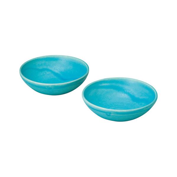 あでやかなトルコブルーの器。琵琶湖の色をモチーフに作成しました。窯の場所やその時の土の性質、季節などでひとつひとつ表情が異なる味わいがある一品です。■小鉢(約145×45mm)×2■材質:陶器■箱サイズ:約155×155×90mm【用途】引...