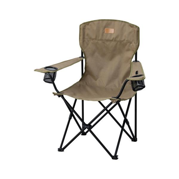背もたれの角度にこだわった、ゆったり座れる広座面設計のハイタイプキャンプチェア。ひじ掛けにはドリンクホルダー2個とスマホホルダー付き。耐荷重:約120kg■本体(使用時:約800×480×900(座面高さ410)mm/収納時:約190×19...