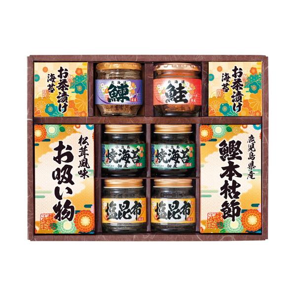 和食ならではの繊細な味を詰合せた食卓にあると嬉しいギフトセットです。突然の来客にも重宝します。■焼きのり入佃煮85g・永谷園お茶づけ海苔(4.7g×2)・塩昆布18g×各2、鰹本枯節(2.5g×3)・永谷園お吸い物松茸風味(2.3g×4)・...