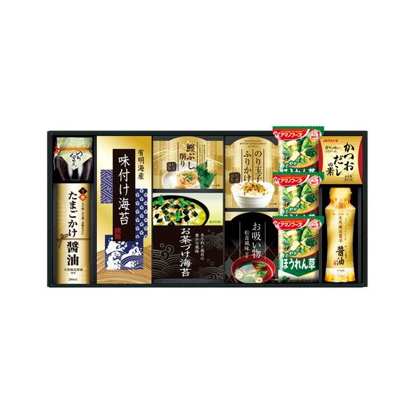 使いやすい卓上サイズの天然醸造しょうゆをメインに海苔やふりかけ、お茶漬けなどを詰合せた和の味が楽しめるギフトです。■島の香のり佃煮80g・有明海産味付け海苔(3切4枚)・鰹ぶし削り(2g×2)・永谷園お茶づけ海苔(4.7g×5)・のり玉子ふ...