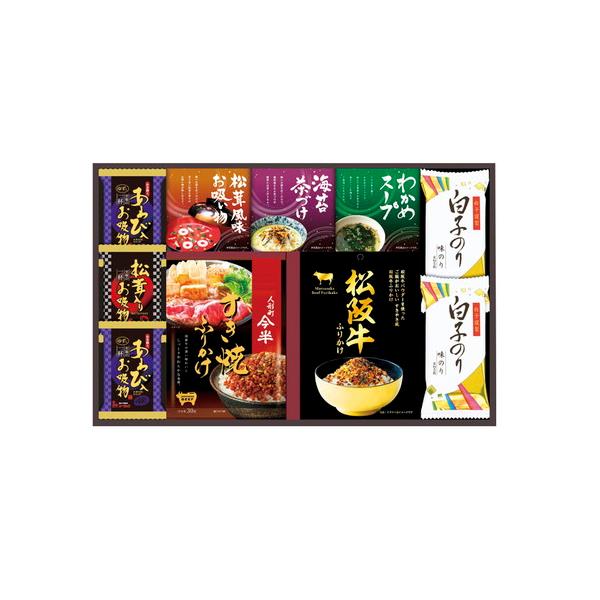 人形町今半の「すき焼きふりかけ」、松阪牛パウダーを使った「すき焼き風松阪牛ふりかけ」に高級素材使用のフリーズドライやお吸い物などを詰め合わせました。■人形町今半すき焼きふりかけ30g・松阪牛ふりかけ30g・丸美屋のり茶漬け(6g×2)・永谷...
