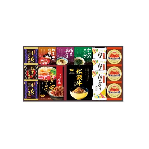 人形町今半の「すき焼きふりかけ」、松阪牛パウダーを使った「すき焼き風松阪牛ふりかけ」に高級素材使用のフリーズドライやお吸い物などを詰め合わせました。■人形町今半すき焼きふりかけ30g・松阪牛ふりかけ30g・丸美屋のり茶漬け(6g×2)・永谷...