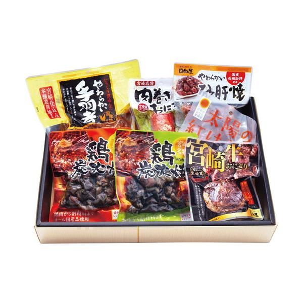 宮崎のおいしいグルメを詰め込んだ、大人気の宮崎満喫ギフト。肉巻きおにぎり、鶏炭火焼、手羽煮、砂肝焼などお酒に合うお料理と、甘く濃厚な「紅はるか」の焼き芋。常温保存可能で幅広い世代が満足される、自慢の宮崎ご当地グルメギフトです。■肉巻きおにぎ...