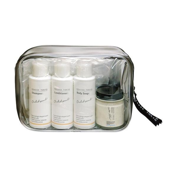 コンパクトながら、内容は大充実のトラベルセットです。各アイテムのお試し用としてもおすすめです。■セット内容=シャンプー、コンディショナー、ボディソープ各50ml・ハンド&amp;ボディクリーム3g×2包・エプソムソルト150g(1回分)・ボ...