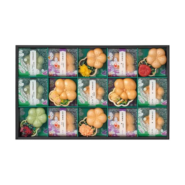 香ばしい最中種に滋味調整した具材を合わせたお茶漬と京野菜お吸物の詰合せ。お茶・お湯を入れるだけで簡単に上品な京風お茶漬・お吸物になります。■お茶漬(賀茂なすしば漬け×3、聖護院だいこん漬け・梅×各2、紅鮭・鯛×各1)、お吸物(九条ねぎ(ゆば...