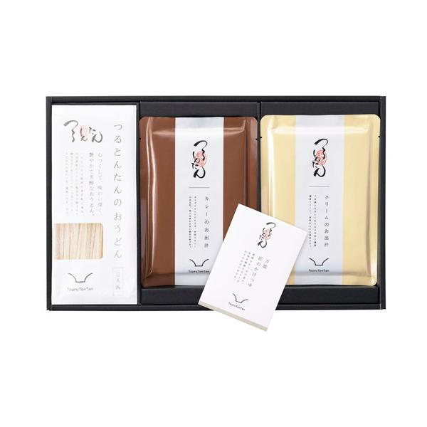 心つくして、味わい深く。艶やかで芳醇なおうどん。こだわりの味わいをご堪能くださいませ。■乾麺(3人前)270g、かけつゆ小袋(希釈)30g、カレーのお出汁250g、クリームのお出汁250g  【乳成分・小麦】■箱サイズ:箱255×400×6...