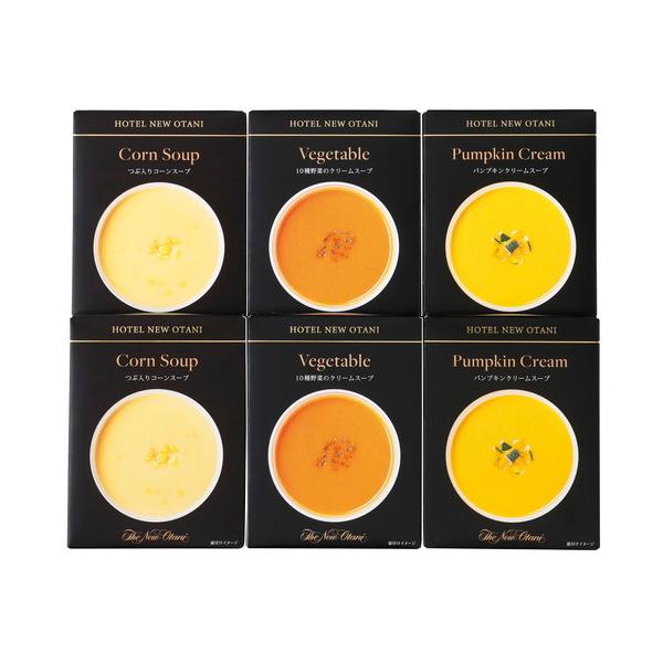 ホテルシェフによる選び抜いた素材、丹念な仕込み、美味しさの追求、洗練された技が生み出したスープシリーズです。■(つぶ入りコーンスープ・パンプキンクリームスープ・10種野菜のクリームスープ)150g×各2  【乳成分・小麦】■箱サイズ:箱18...
