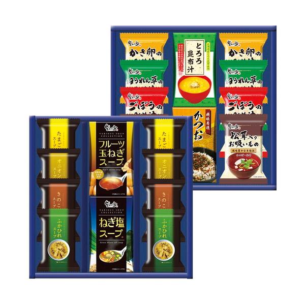 忙しい時に便利なスープ、お味噌汁のセット。本格的な味わいが手軽に楽しめます。■とろろ昆布汁(4食入)・かつおふりかけ(3食入)・ねぎ塩スープ(3食入)・フルーツ玉ねぎスープ(3食入)・フリーズドライ(たまごスープ・きのこスープ・オニオンスー...