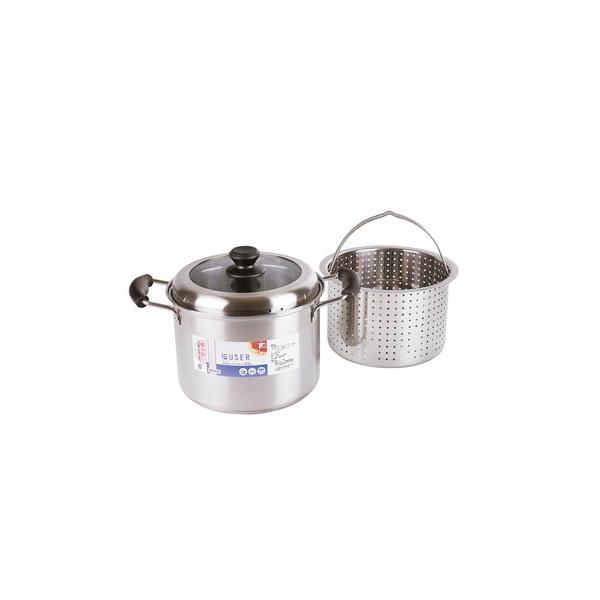 アルミ圧着三層底の熱伝導と丈夫さが合わさったポット。調理中の様子が見える、ガラス窓付きの蓋。十分な高さと湯切りのカゴで楽に茹でられる。■商品(約6.2L)235×345×220mm■材質:本体・中カゴ：ステンレス鋼・底：ステンレス鋼・ハンド...