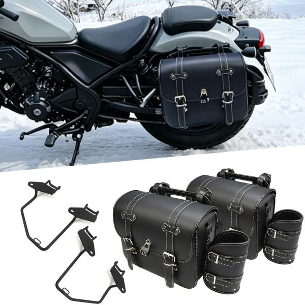 商品仕様：■サポート材質：スチール（グロスブラック塗装）■バッグ素材：高品質PUレザー■容量：約15L（片側）■重量：約1200g（バッグ単体×2）■セット内容：左サイドバッグサポート×1、右サイドバッグサポート×1、サイドバッグ×2、ドリ...