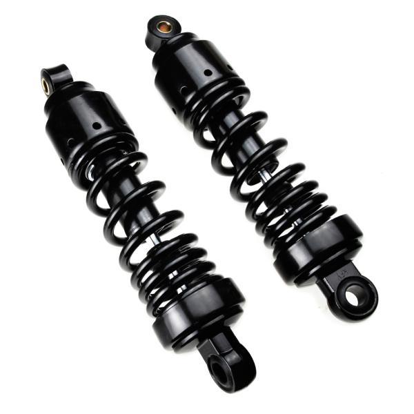 商品仕様：■状態：社外新品　未使用、リア サスペンションの左右セットの出品です。■商品にはフル クローム 黒色 メッキ仕上げ、ピカピカ美しいサスペンションですがカスタムの定番です。■寸法：取付長さ約265mm、外径約66mm、取付穴径/上側...