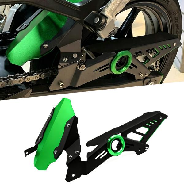 商品仕様：■状態：新品 未使用■カラー：ブラック×グリーン■材質：ステンレス製■内容：リアフェンダー一体型チェーンカバー 1式■仕様：泥除け・チェーン保護・ドレスアップ兼用タイプ