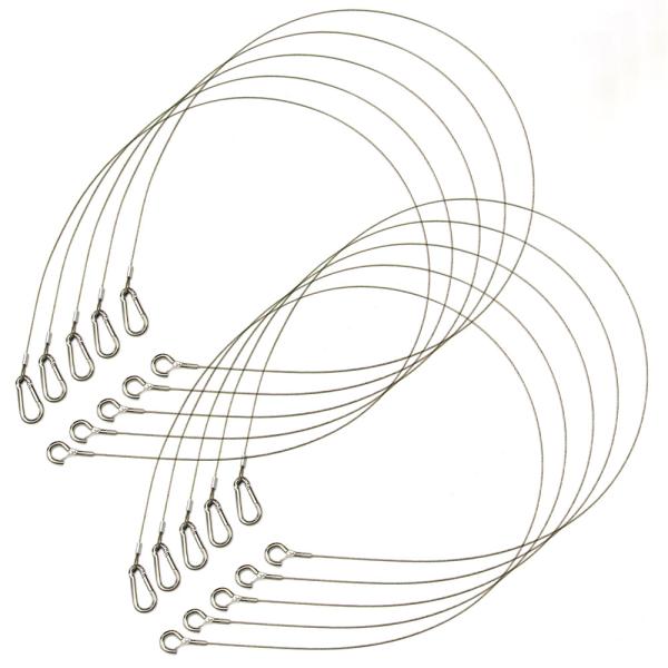 商品仕様：■社外新品　未使用品■ワイヤー長さ：約1m■ワイヤー直径：約φ1.5mm■フックサイズ：約φ4mm（M4カラビナ）■材質：ステンレスワイヤー＋金属フック■両端フック付きワイヤーロープ