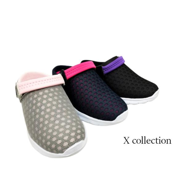 ■商品説明X collectionのクロックシューズです。ベルトを移動させてバックバンドにもなる2way仕様です。脱ぎ履きが簡単なので、普段のちょこちょこ履きに最適ですよ。圧縮スポンジソールなので外履き、室内履きどちらで使用できます。・軽量...