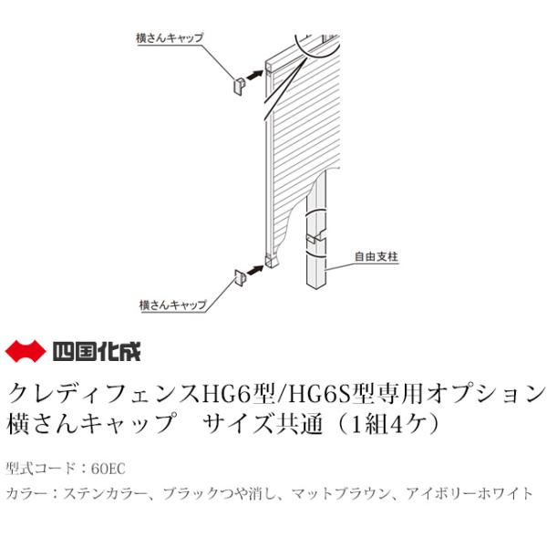 【HG6型/HG6S型専用】クレディフェンスHG6型/HG6S型本体の横さんの両端部に取り付けるキャップになります。1組で4個入りです。