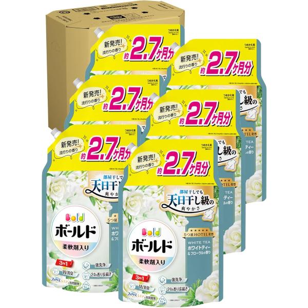 商品紹介新発売！流行りの香り 部屋干しでも天日干し級の爽やかさ！５つ星HOTEL発想　ホワイトティー＆フローラルの香り柔軟剤入り強洗浄W消臭 *124h香り長続き *210％濃縮！ *3 少ない量で同じだけ洗えるすすぎ1回OK*1 2種類の...