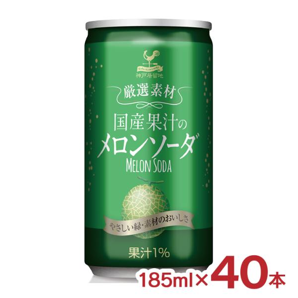 国産メロン果汁を使用。爽やかな酸味とやさしい甘味が楽しめる本格派の果汁入りメロンソーダです。植物由来でやさしい色合いのこだわり厳選素材。商品名：富永貿易 神戸居留地 厳選素材 国産果汁のメロンソーダ 缶 185ml内容量：185ml×40本...
