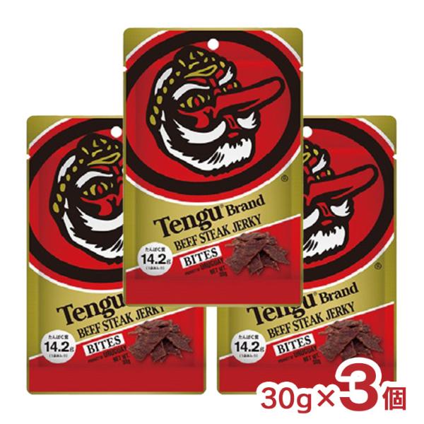 肉の旨味を極めたトップブランド商品説明名称：テング ビーフステーキジャーキー バイツ レギュラー 30g 内容量：30g×3個総容量：90g原材料：牛肉原産国：ウルグアイ賞味期限：製造日より360日商品コメント：厳選されたステーキ用牛もも肉...