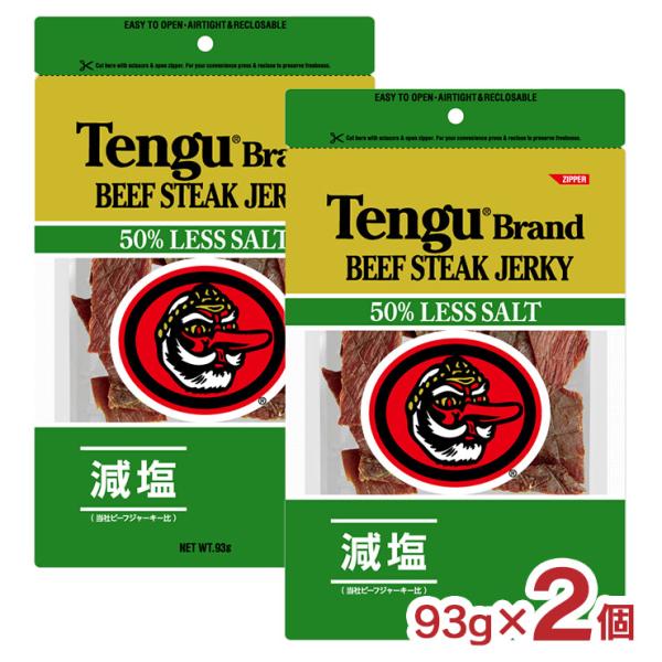 肉の旨味を極めたトップブランド商品説明名称：テング ビーフステーキジャーキー オリジナル 50%減塩 93g内容量：93g×2個総容量：186g原材料：牛肉原産国：日本賞味期限：製造日より270日商品コメント：テングビーフジャーキーレギュラ...