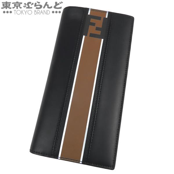 フェンディ FENDI 二つ折り 長財布 7M0186 ブラックxブラウン レザー ダブルF ロゴ  長財布 メンズ 101815450