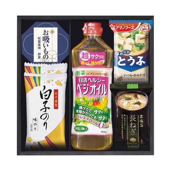 手軽で美味しいフリーズドライのおみそ汁と和の詰合せで毎日の食卓に彩りを添えます。■白子味のり(8切5枚)2袋・永谷園お吸いもの松茸風味(2.3g×2袋)1個・アマノとうふおみそ汁10g・マルコメ京懐石長ねぎのおみそ汁15.7g各1袋・日清ヘ...