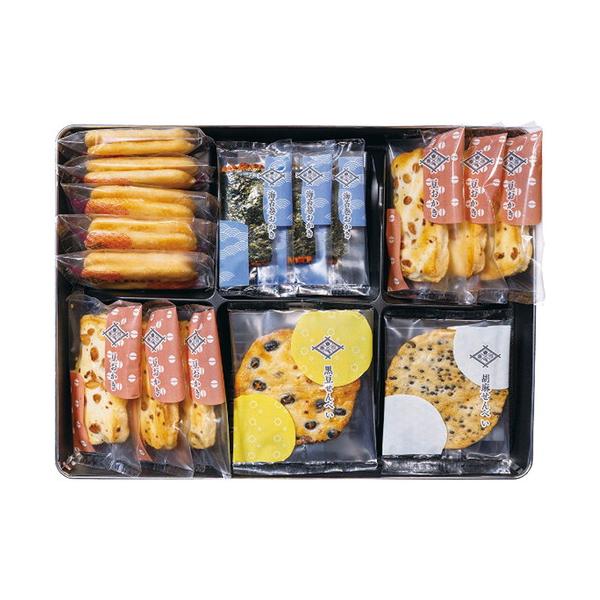 日本のお米にこだわり、精米したてのお米でしか出せない味と香りを実現。5種類の味わいが入った詰合せです。■あまからせん(2枚入)・胡麻せんべい(1枚入)・黒豆せんべい(1枚入)各5袋・豆おかき(1枚入)6袋・海苔巻おかき(1枚入)3袋■箱サイ...