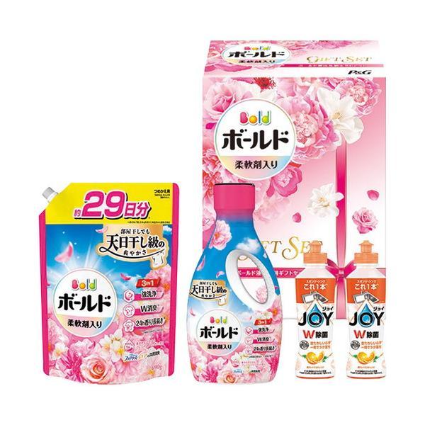 柔軟剤入りボールド液体洗剤セット。■ボールドジェル1本・ボールドジェル超特大サイズ(詰替用)1個・除菌ジョイコンパクトオレンジ2本■箱サイズ:21.6×28.2×14.3cm【用途】引出物 結婚祝 出産祝 仏事 快気 新築 記念 贈答 お返...
