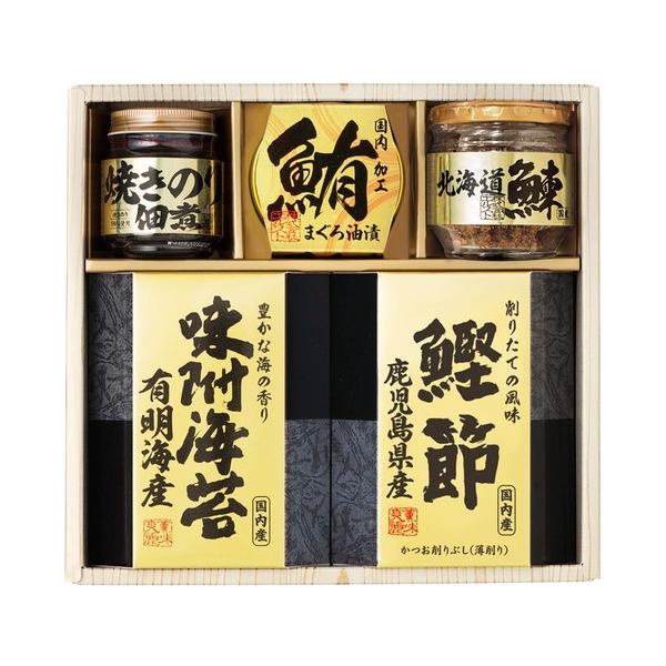 シリーズ累計販売250万セット突破!北海道産の鰊フレーク、小豆島で製造された焼海苔の佃煮、有明海産の味付け海苔など選りすぐりの逸品を詰合せた和風ギフトです。■北海道産鰊フレーク50g・焼きのり佃煮85g・鹿児島県産鰹節(2g×3)・有明海産...