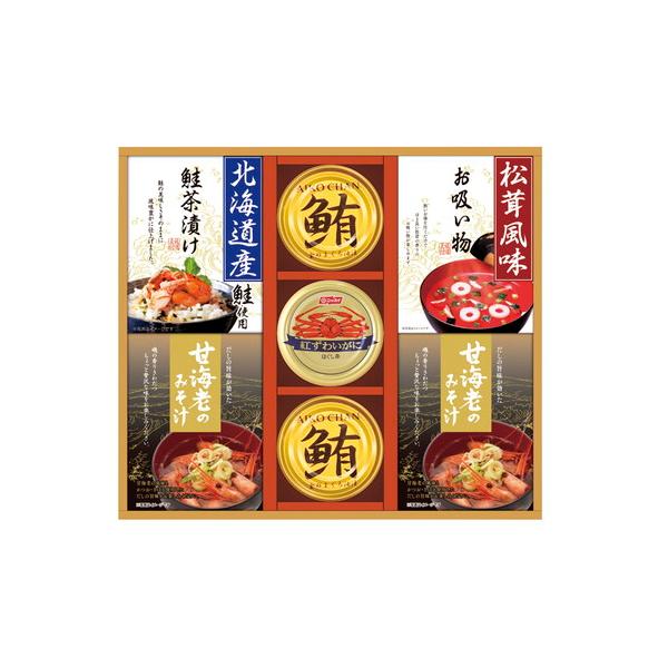北海道産鮭のお茶漬けと濃厚な旨みの海老味噌汁などの詰め合わせです。■甘海老みそ汁(7.5g×3)・鮪油漬フレーク70g×各2、北海道産鮭茶漬け(4g×3)・永谷園松茸風味お吸い物(2.3g×4)・紅ずわいがにほぐし身55g×各1■箱サイズ:...